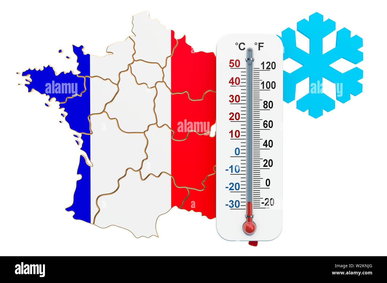 Extreme cold in France concept. 3D rendering isolated on white ...