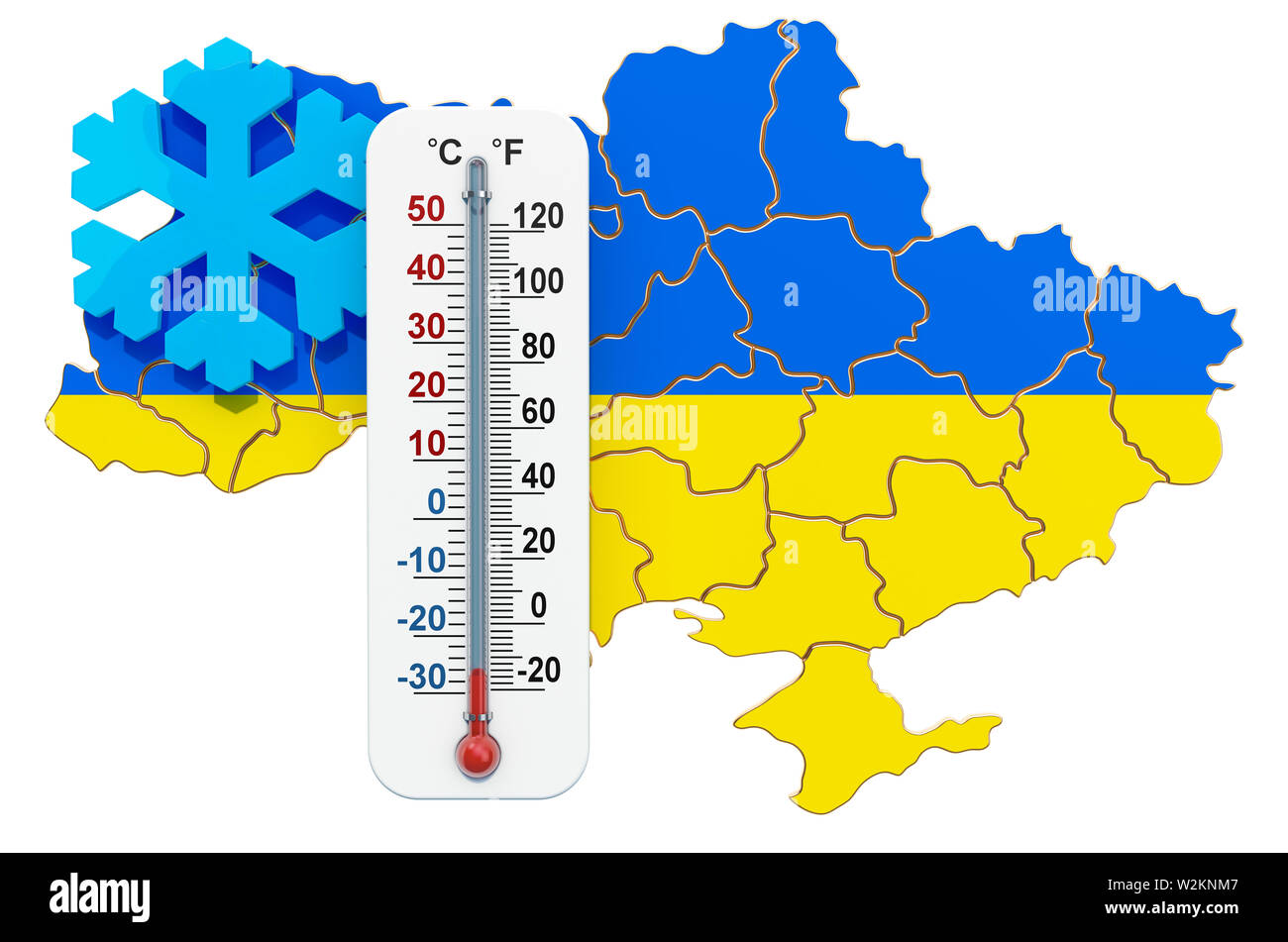 Extreme cold in Ukraine concept. 3D rendering isolated on white ...