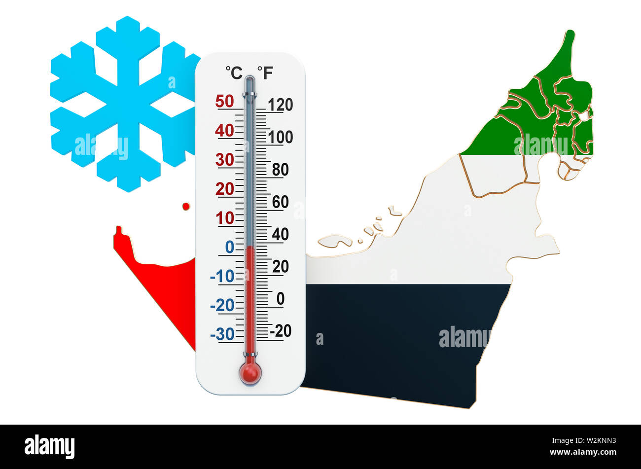 Extreme cold in the United Arab Emirates concept. 3D rendering isolated ...