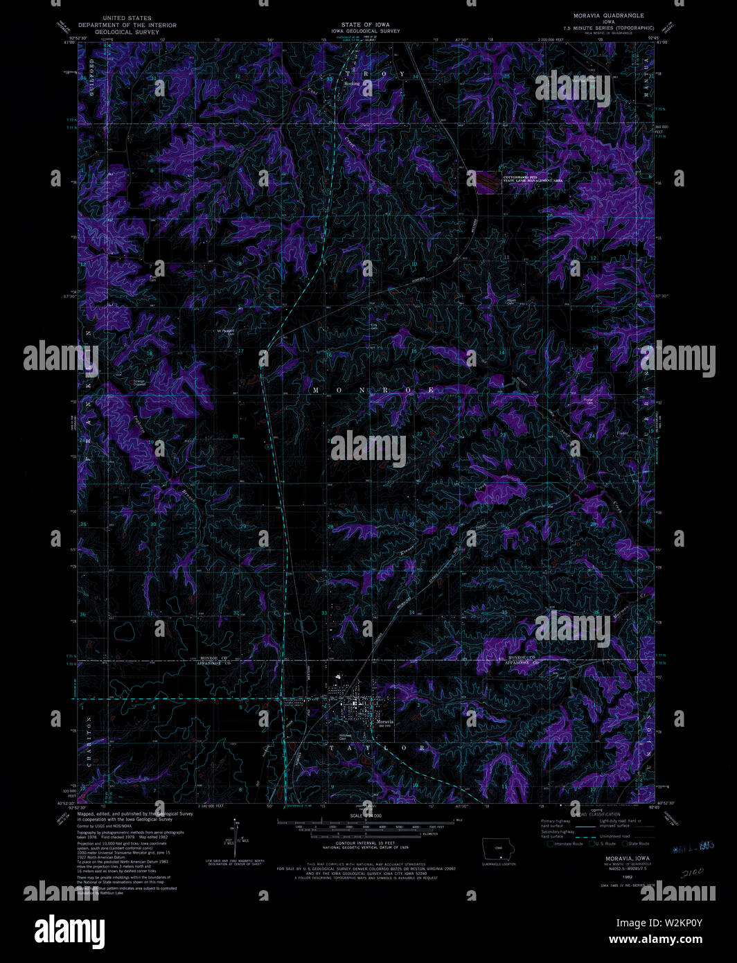 USGS TOPO Map Iowa IA Moravia 175200 1982 24000 Inverted Restoration ...