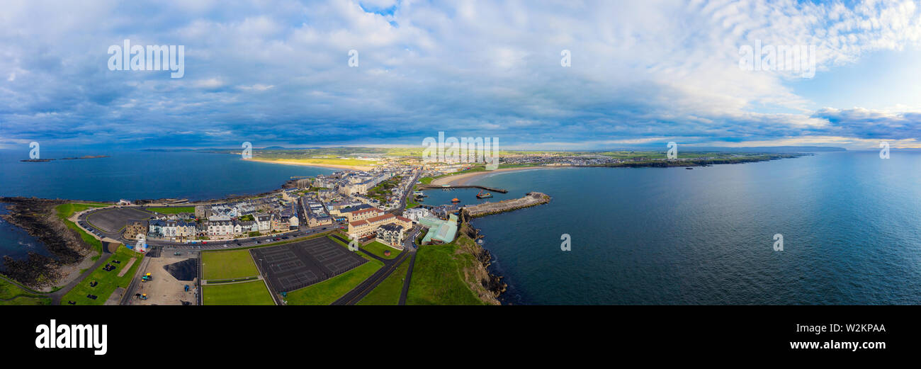 aerial panoramic view sunset of Portrush habour,Northern Ireland Stock ...