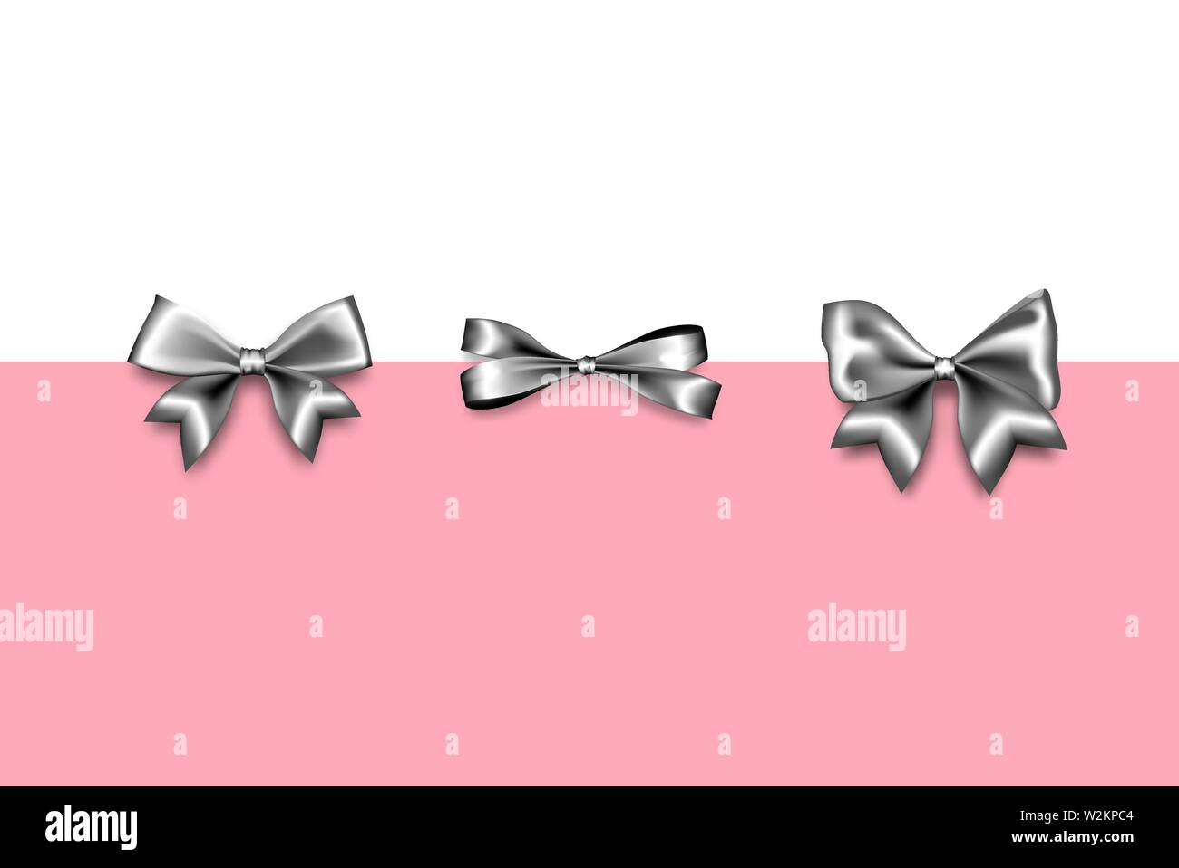 Holiday satin silver metal gift bow knot ribbon. Birthday realistic ...