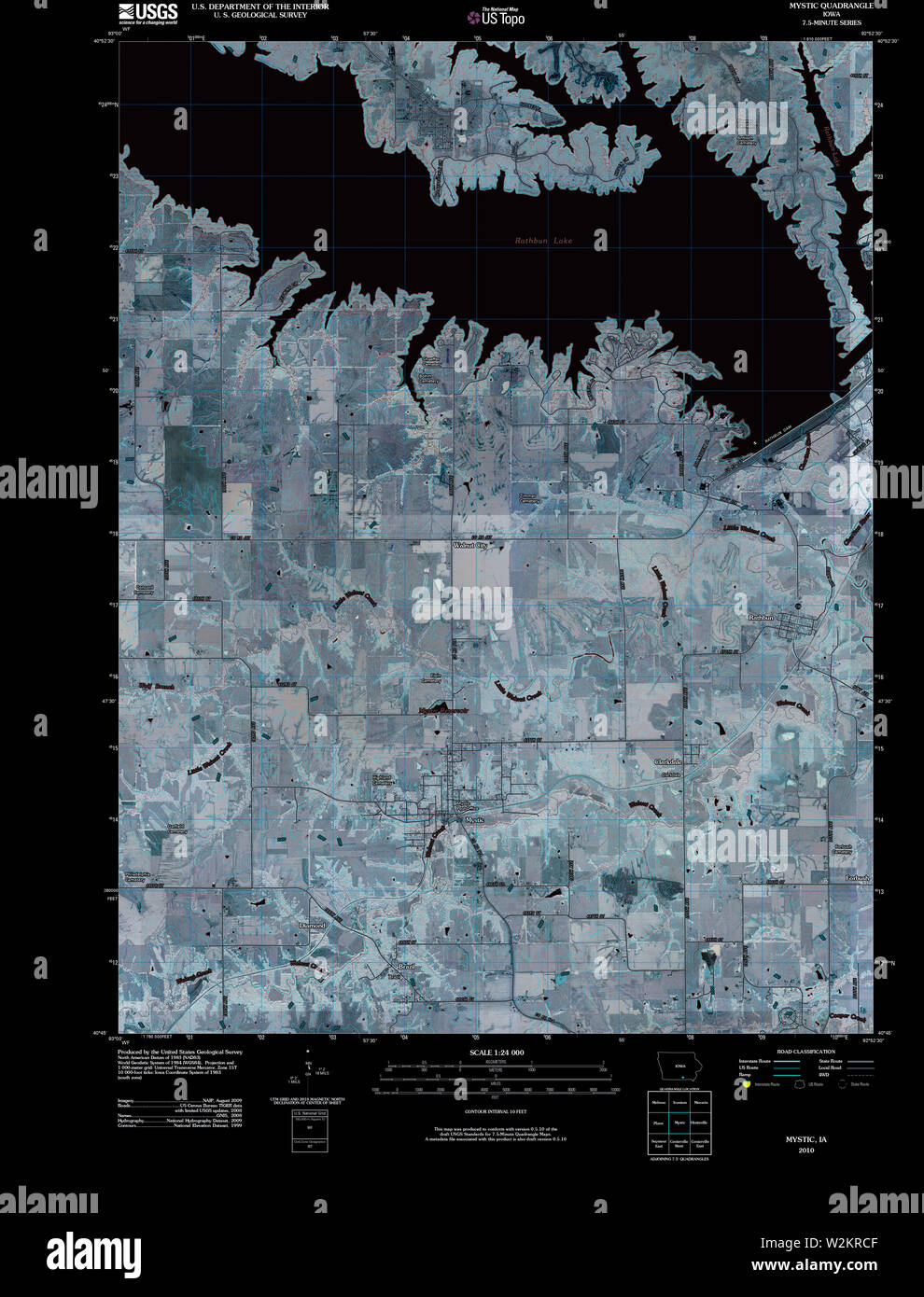 USGS TOPO Map Iowa IA Mystic 20100507 TM Inverted Restoration Stock ...
