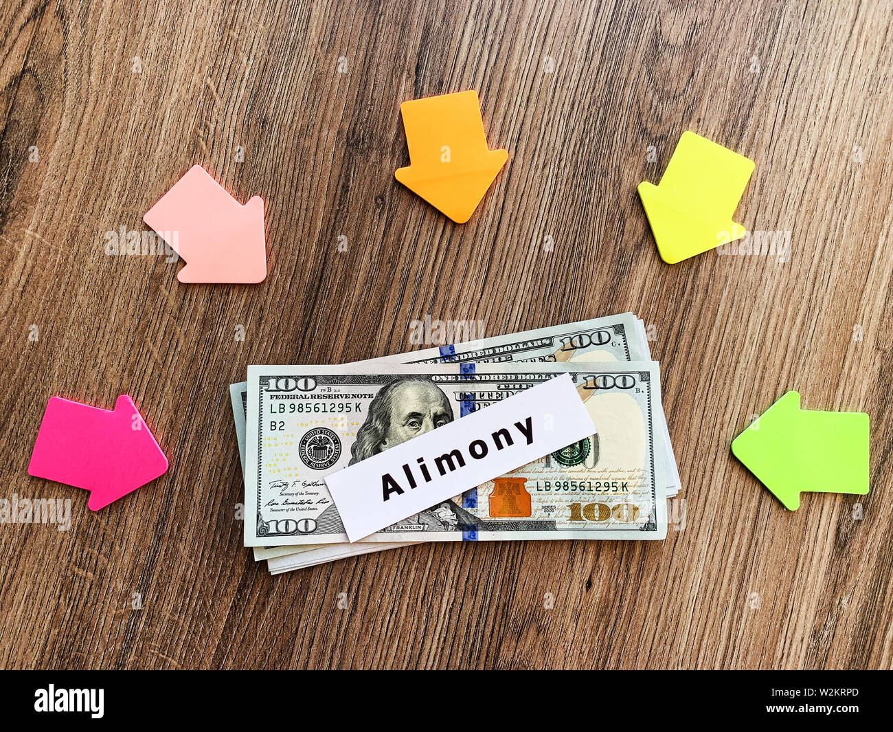Payments alimony. Pile Dollars with sign alimony and money. Divorce and ...