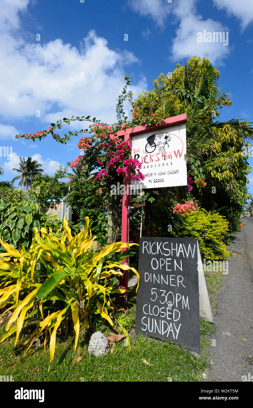Outside sign for the Rickshaw Restaurant, Muri, Rarotonga, Cook Islands ...