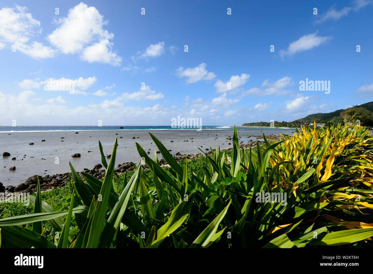 View of the beach and lagoon at Avatiu, Rarotonga, Cook Islands ...