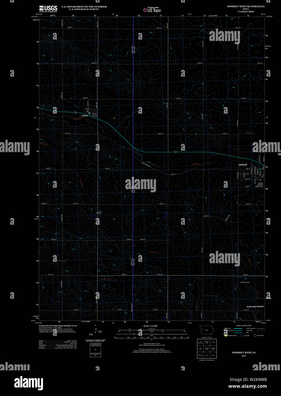 USGS TOPO Map Iowa IA Odebolt West 20130422 TM Inverted Restoration ...