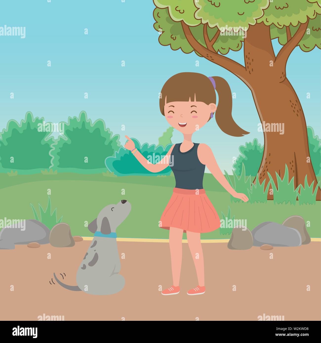 Girl with dog cartoon design, Mascot pet animal nature cute and puppy ...