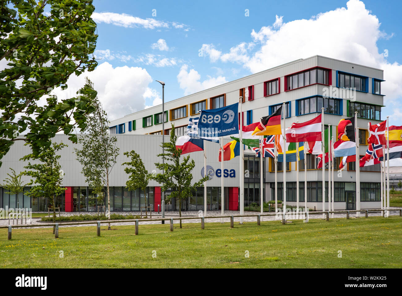Flags fly outside the European Space Agency building on the Harwell ...