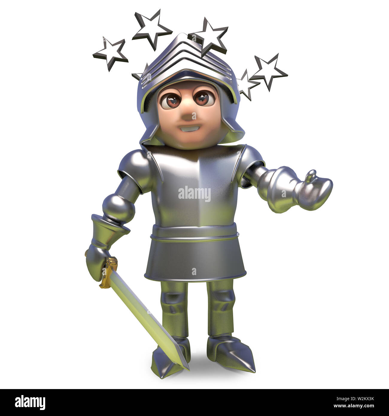 Dizzy medieval knight in armour is confused by stars in his eyes, 3d ...