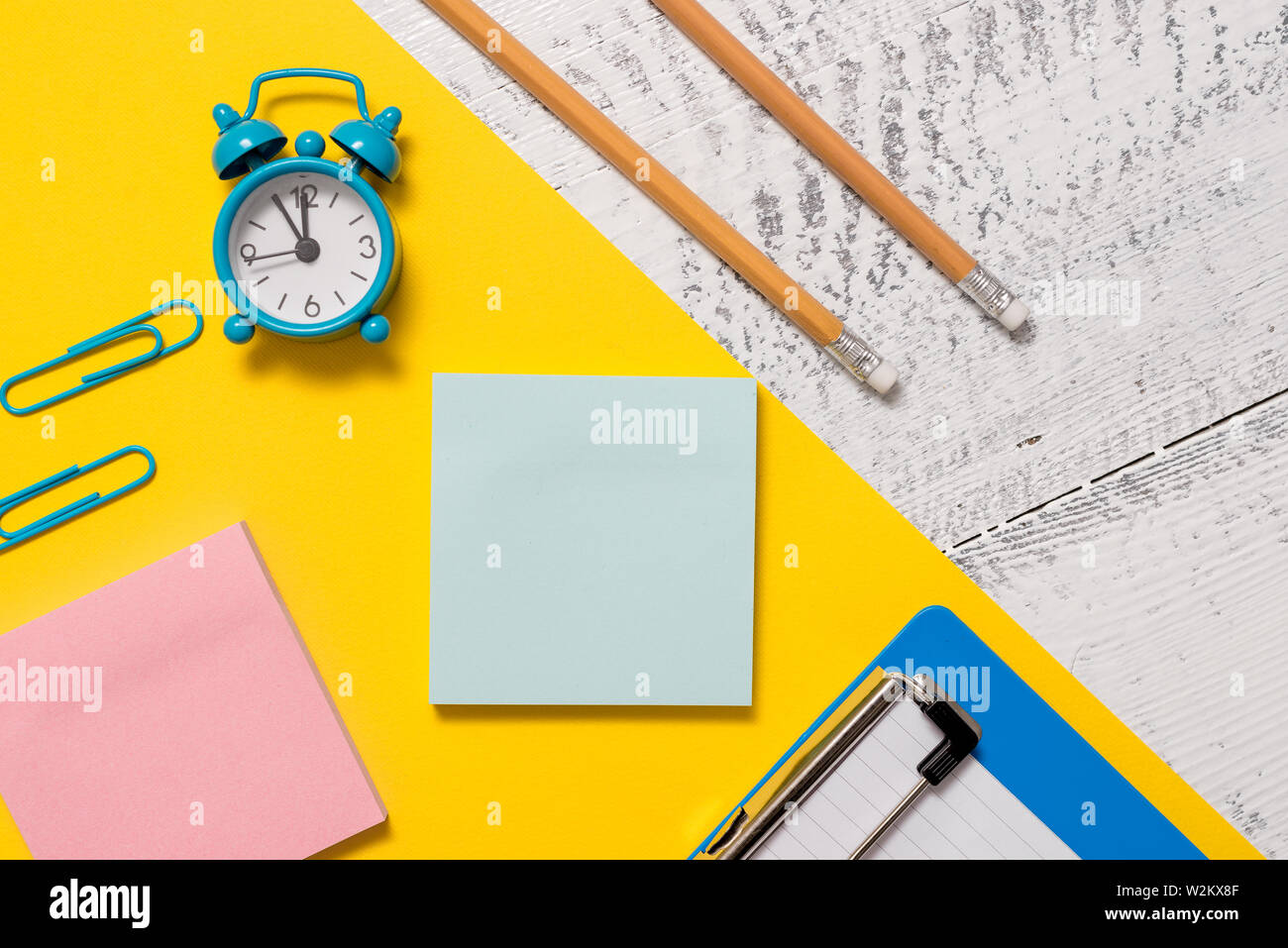 Notepads clips paper sheet clipboard markers alarm clock wooden ...