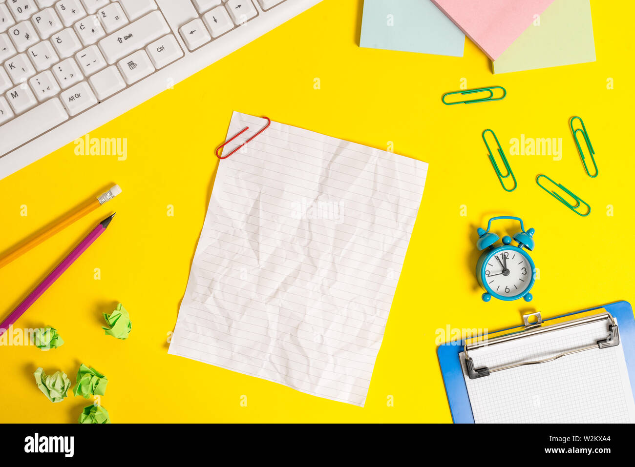 Flat lay above copy space on the white crumpled paper Stock Photo - Alamy