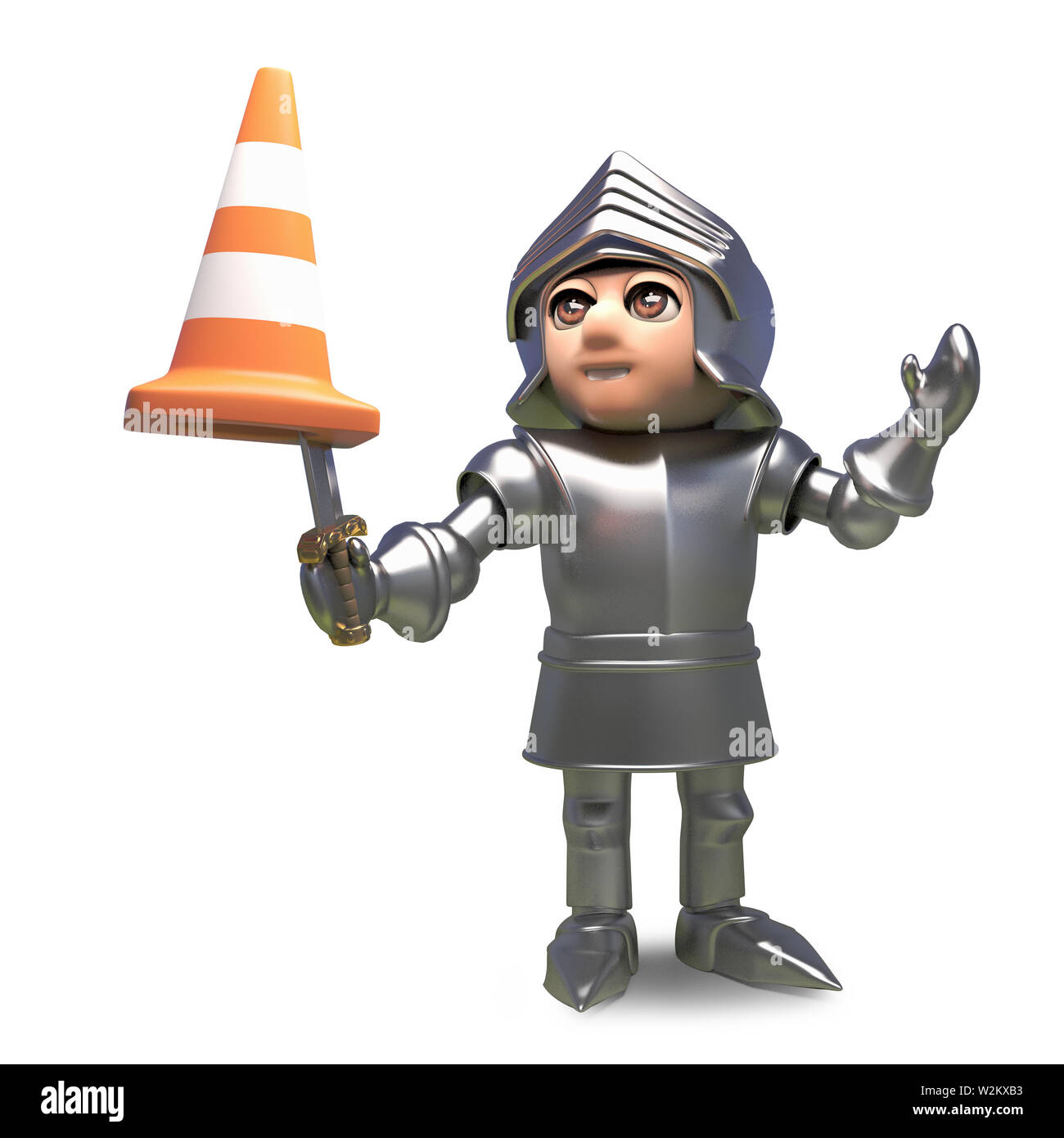 Confused medieval knight has a traffic cone stuck on the end of his ...