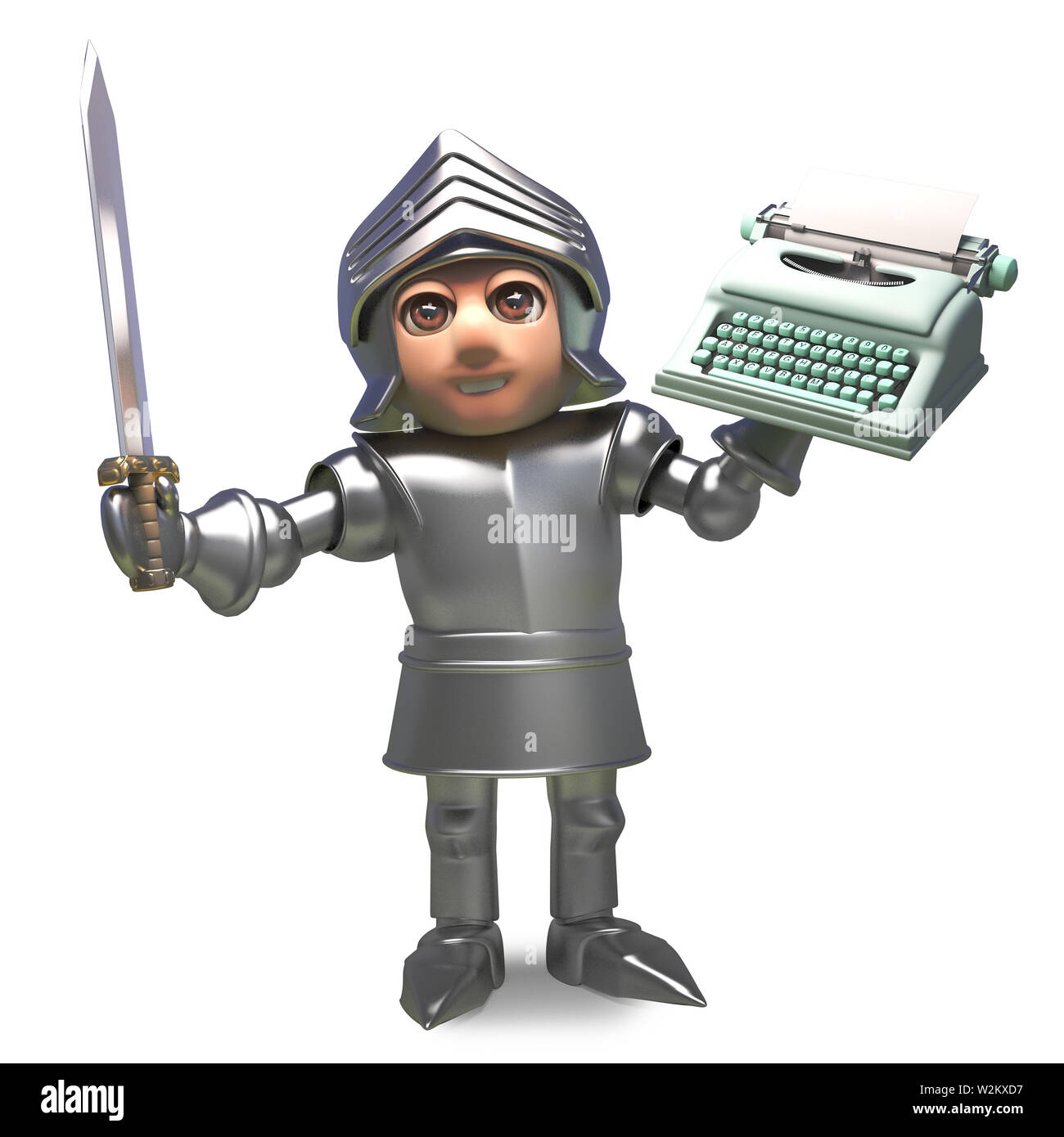 Medieval knight in armour will write his memoirs with this typewriter ...
