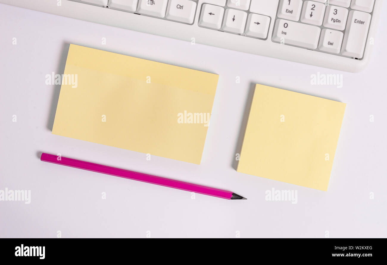 Flat lay above blank copy space sticky notes with business concept ...