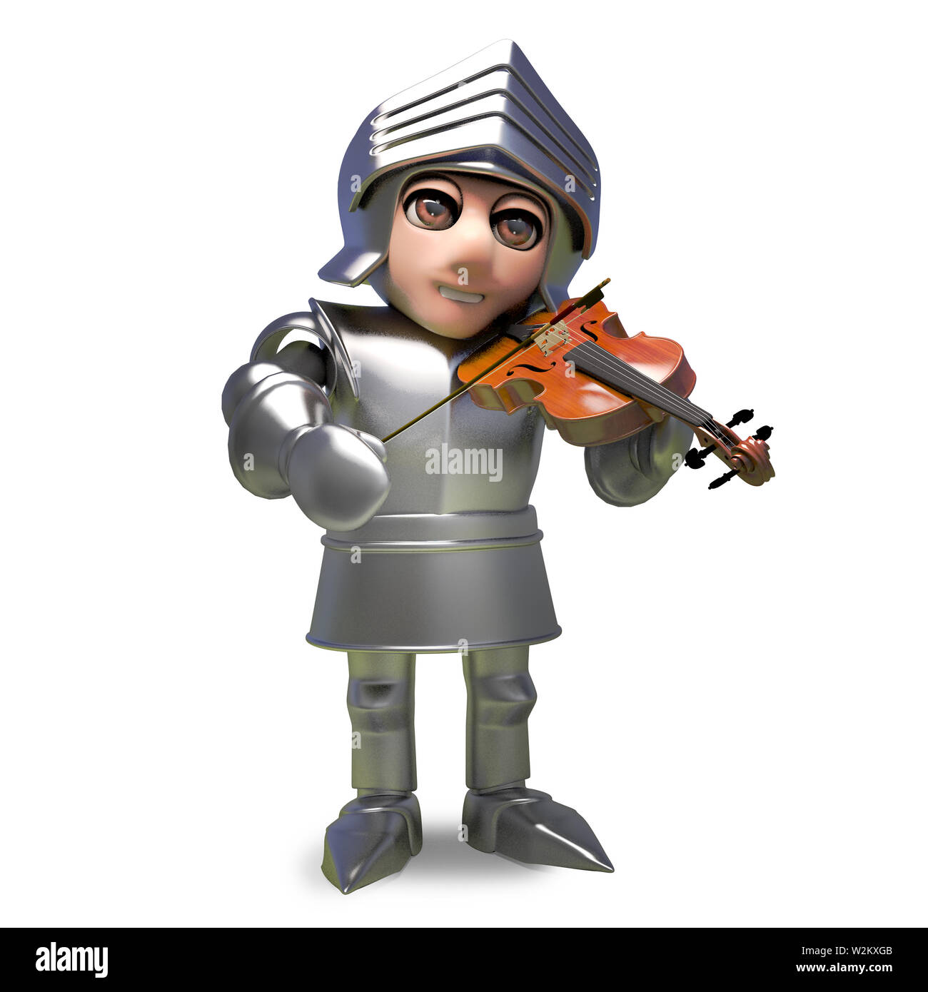 Musical medieval knight in armour playing a violin, 3d illustration ...