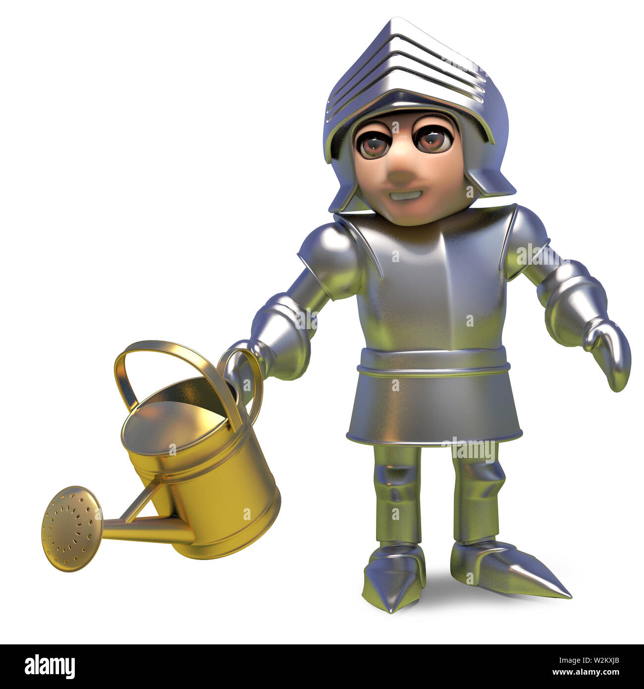 Heroic medieval knight watering his plants in a brave manner, 3d ...