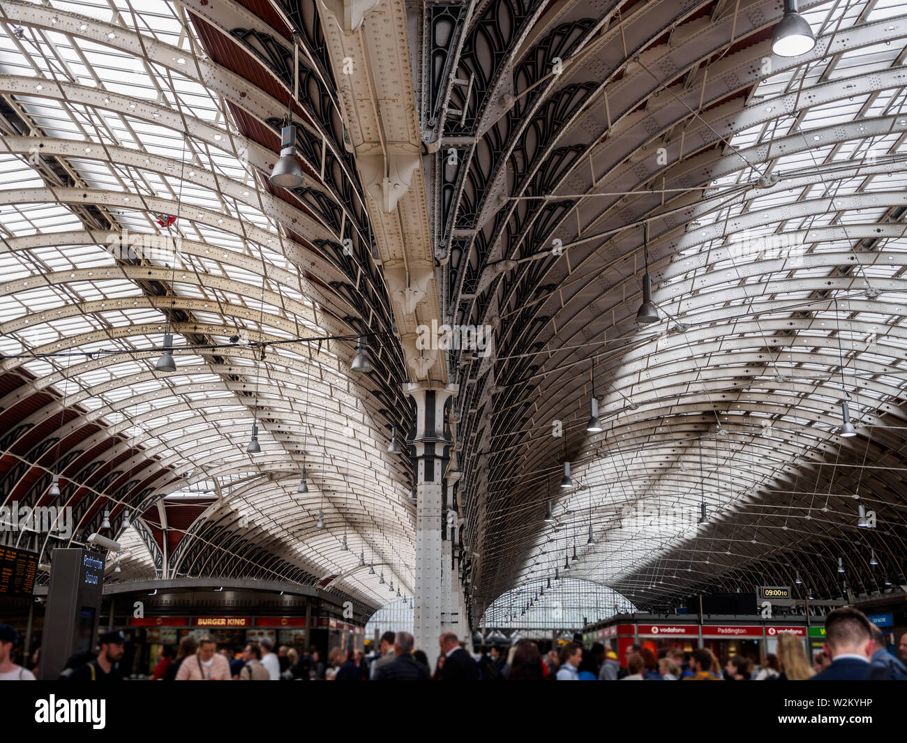 Wide-angle closeup of the roof showing the architecture of London ...