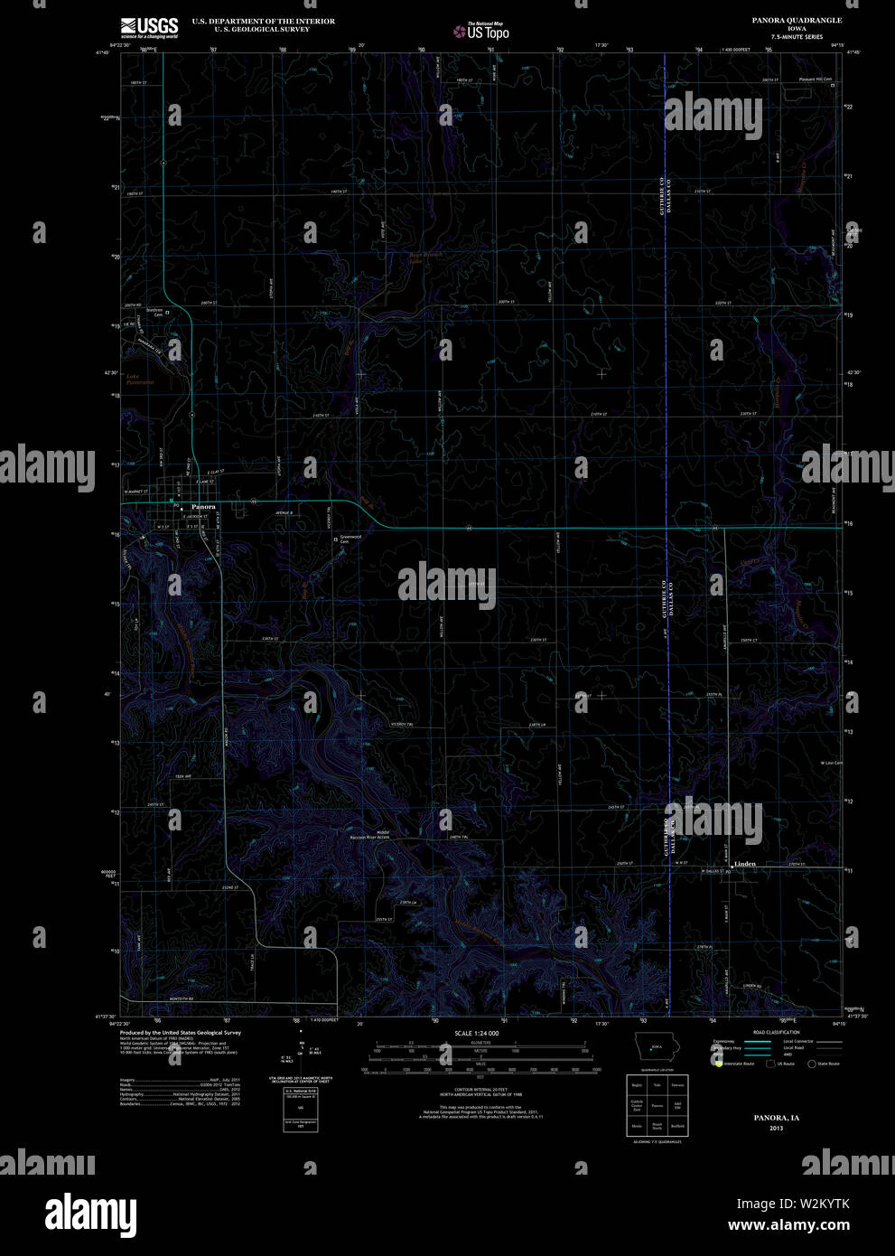 USGS TOPO Map Iowa IA Panora 20130416 TM Inverted Restoration Stock ...