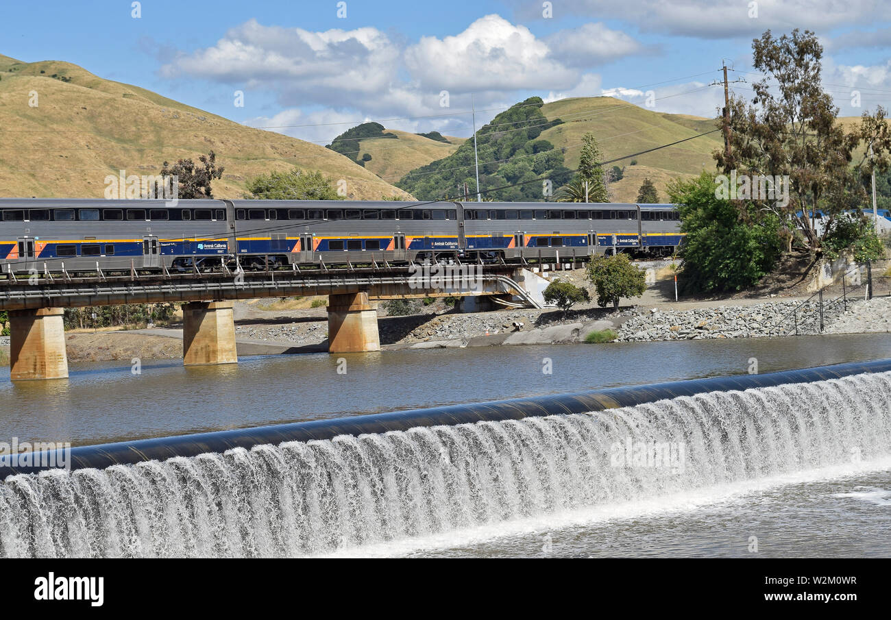 rubber dam and Caltrans Amtrak California train over Alameda Creek ...