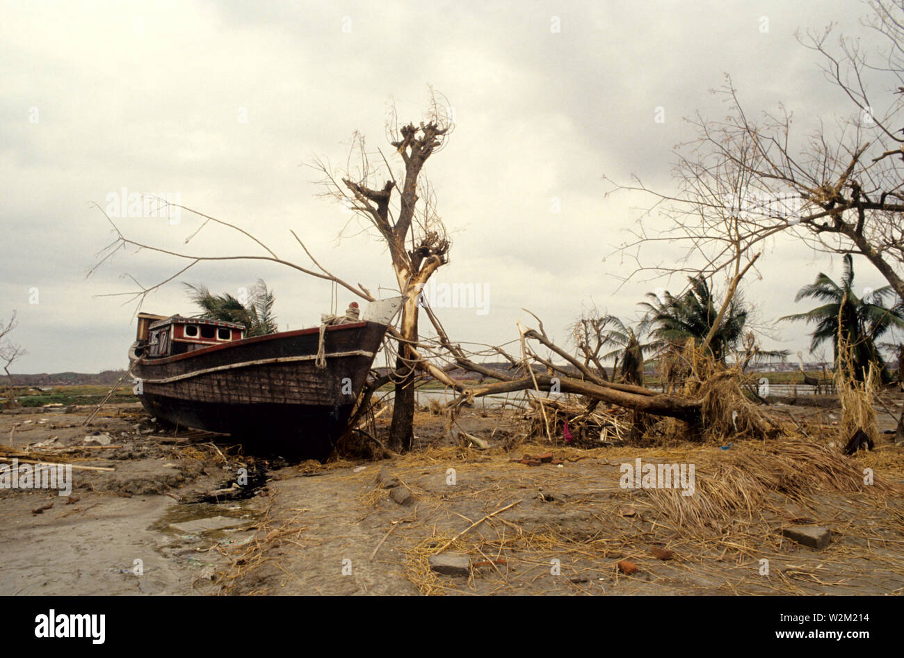 Signs of a rampaging cyclone, in Patenga, Chittagong, Bangladesh. 1991 ...