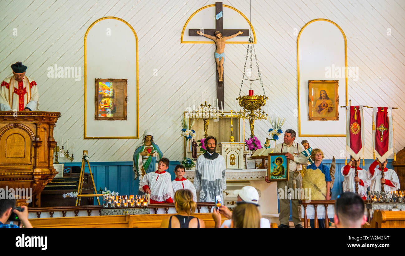 The mass ceremony in the quebec village (Village Québécois d'Antan of ...