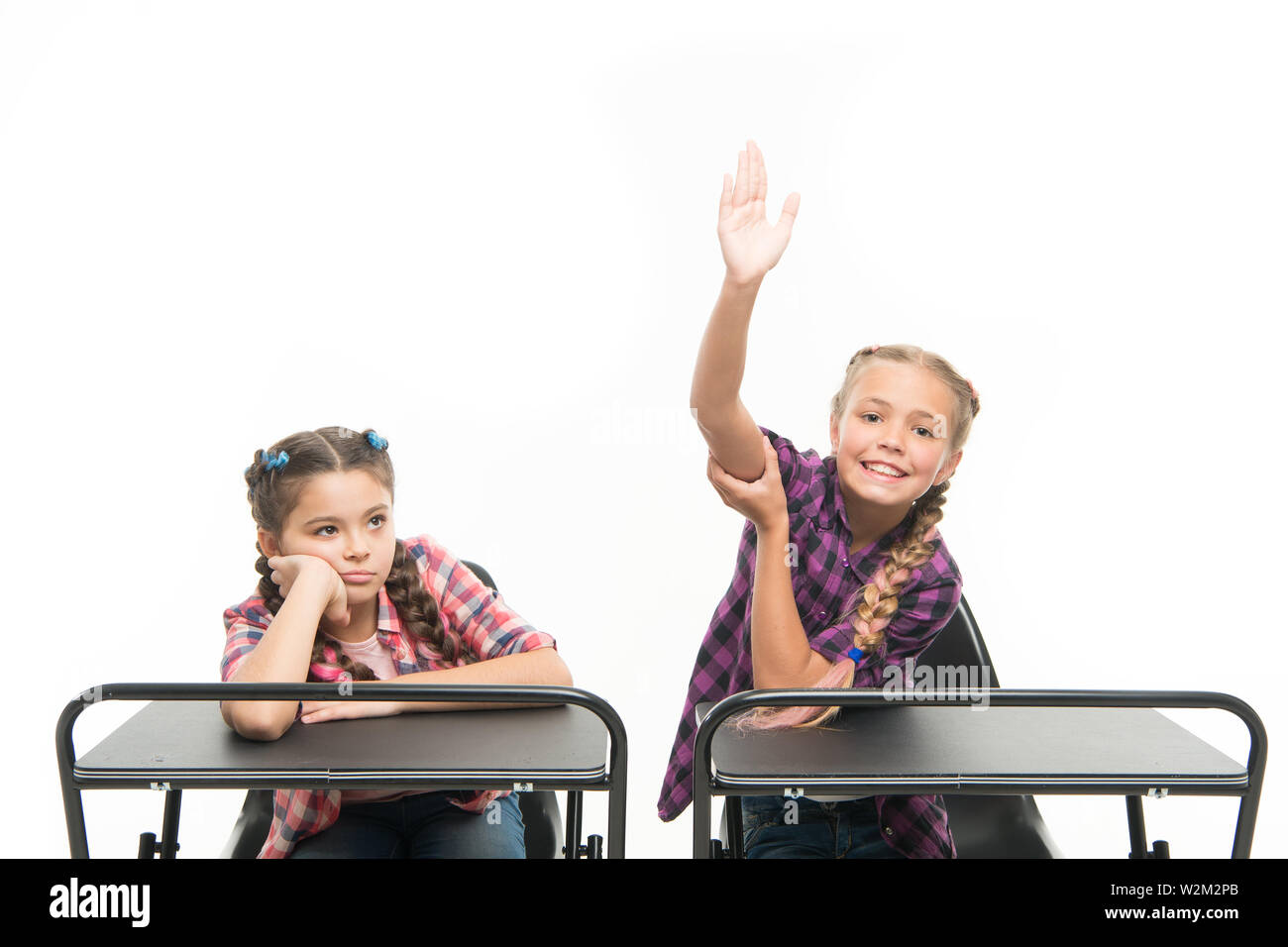 Enjoy process of studying. Students classmates sit desk. Back to school ...