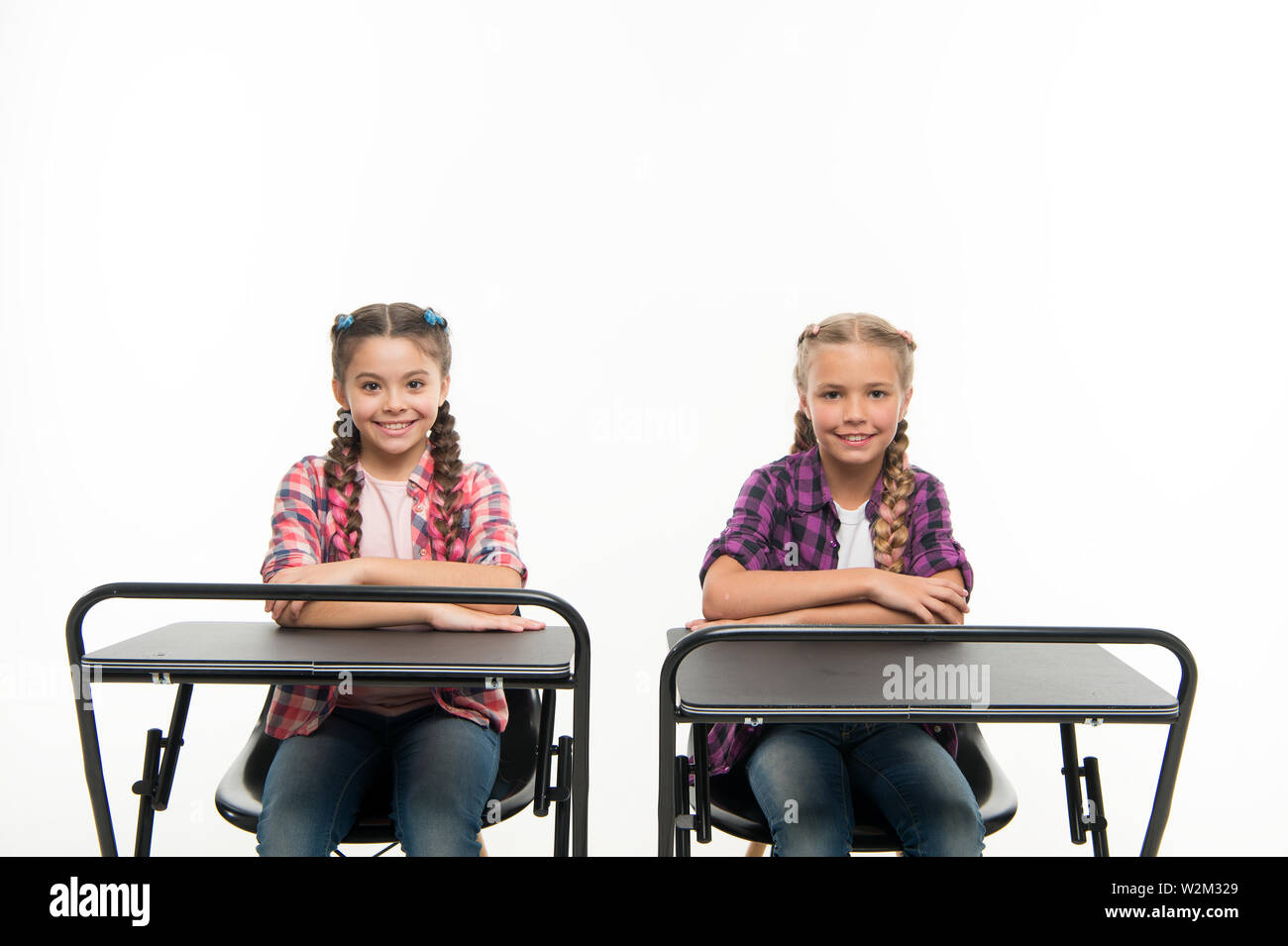 Students classmates sit desk. Back to school. Private school concept ...