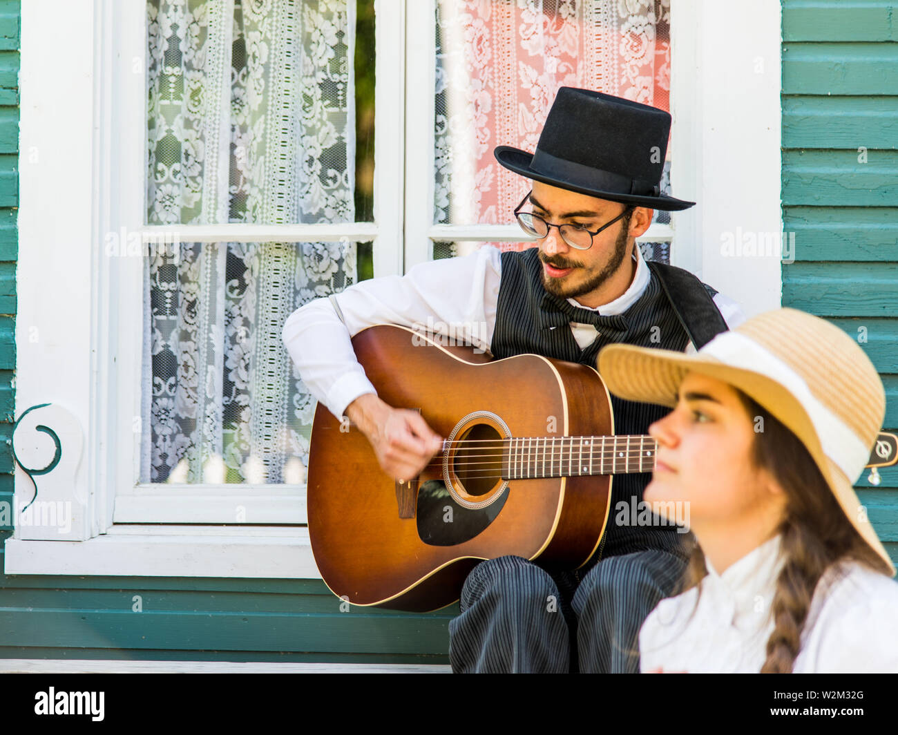 The music band playing in the quebec village (Village Québécois d'Antan ...