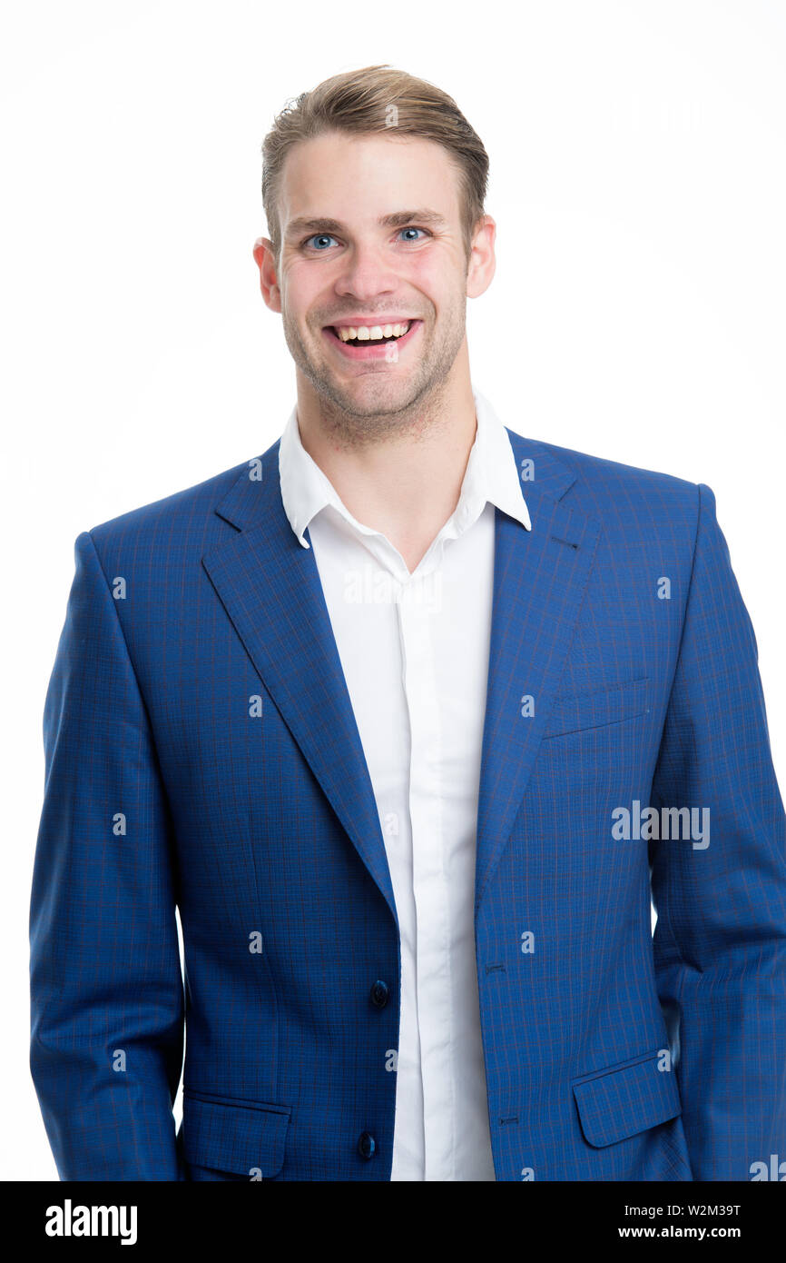 Menswear formal style. Guy handsome office worker. White collar worker ...