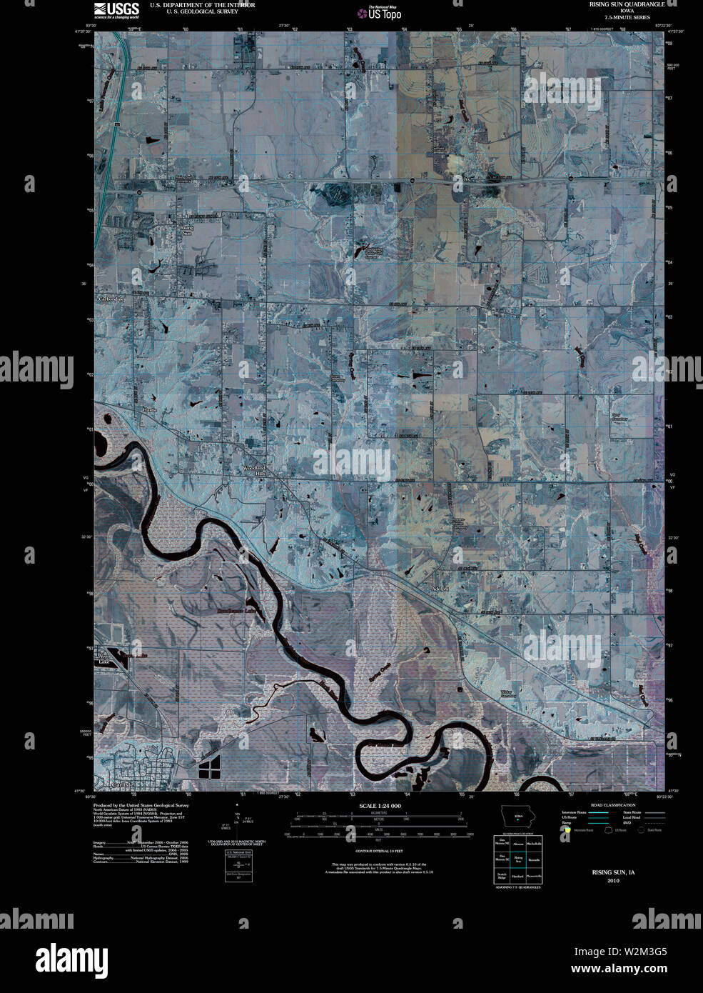 USGS TOPO Map Iowa IA Rising Sun 20100422 TM Inverted Restoration Stock ...