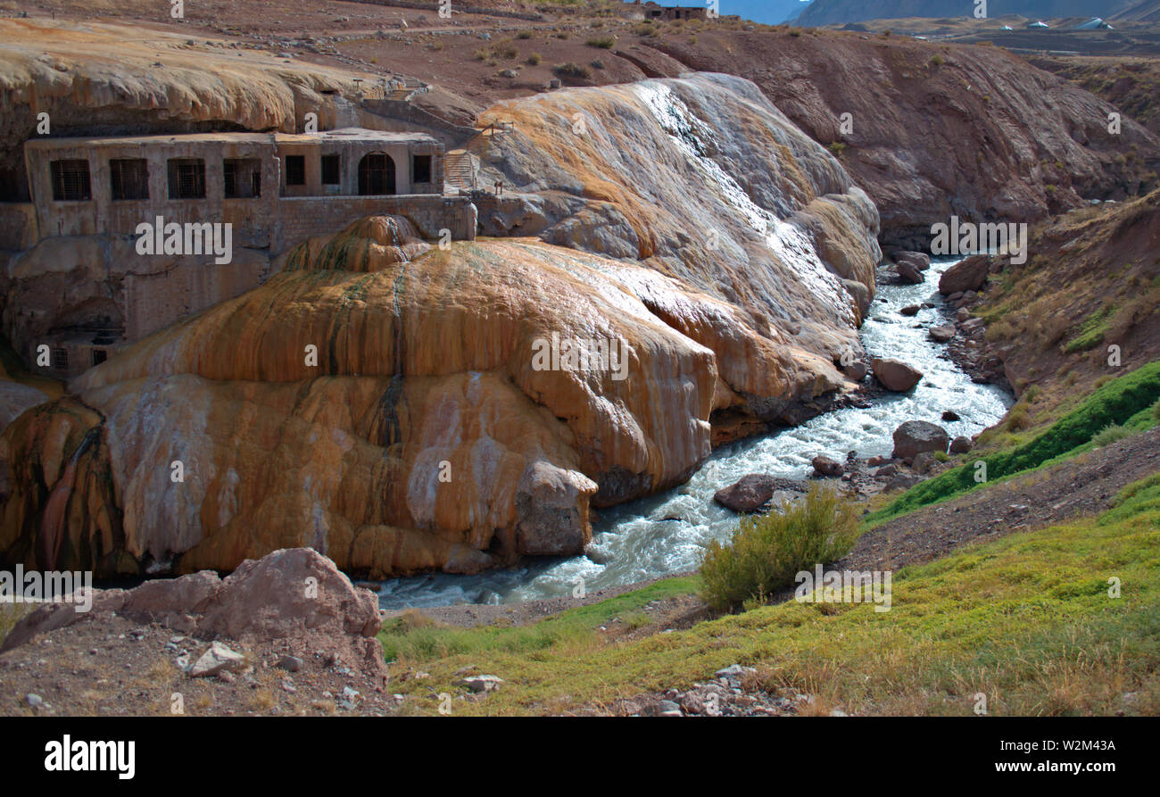 Old ruins on the hot springs of Puente del Inca, Mendoza, Argentina ...