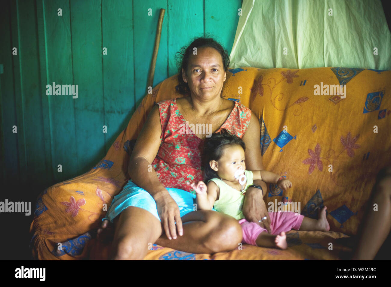 Woman and Seating Children, Jaraqui Community, Negro River, Manaus ...