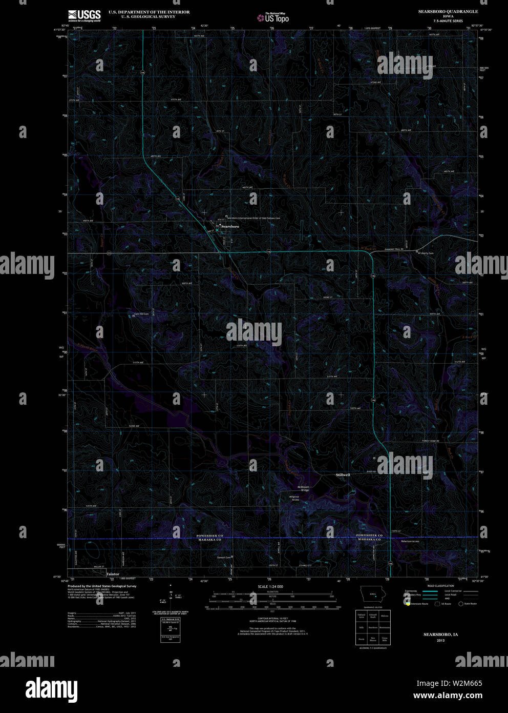 USGS TOPO Map Iowa IA Searsboro 20130402 TM Inverted Restoration Stock ...
