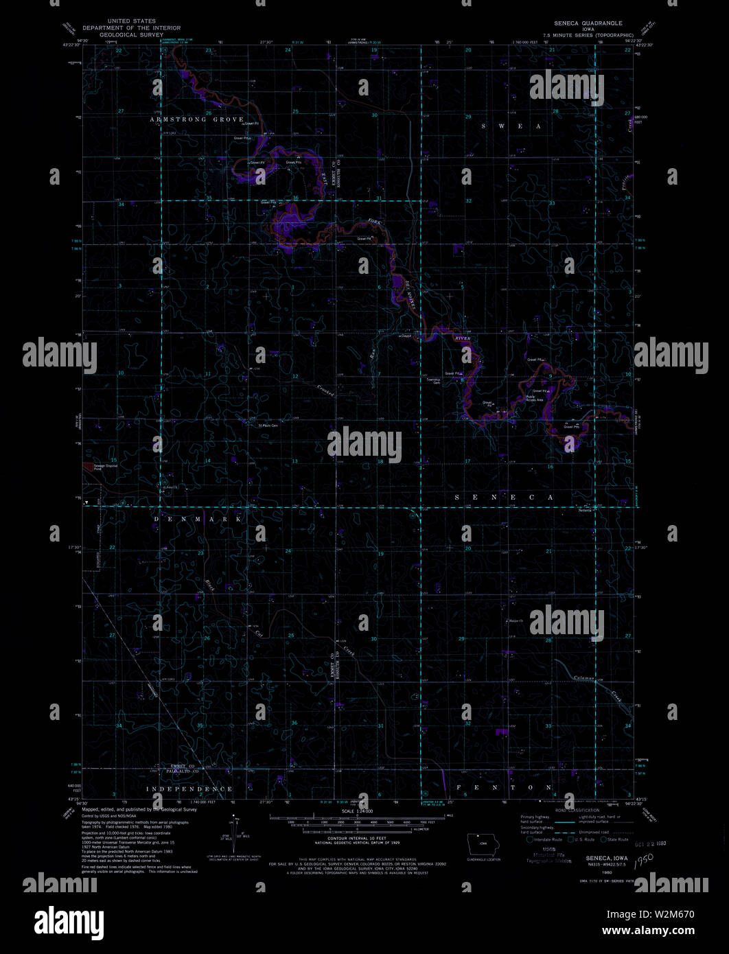 USGS TOPO Map Iowa IA Seneca 175492 1980 24000 Inverted Restoration ...