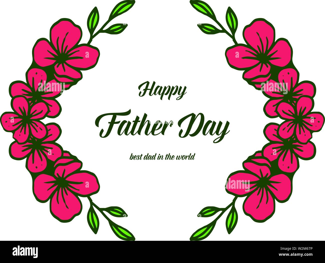 Vector illustration lettering happy father day with elegant leaf flower ...