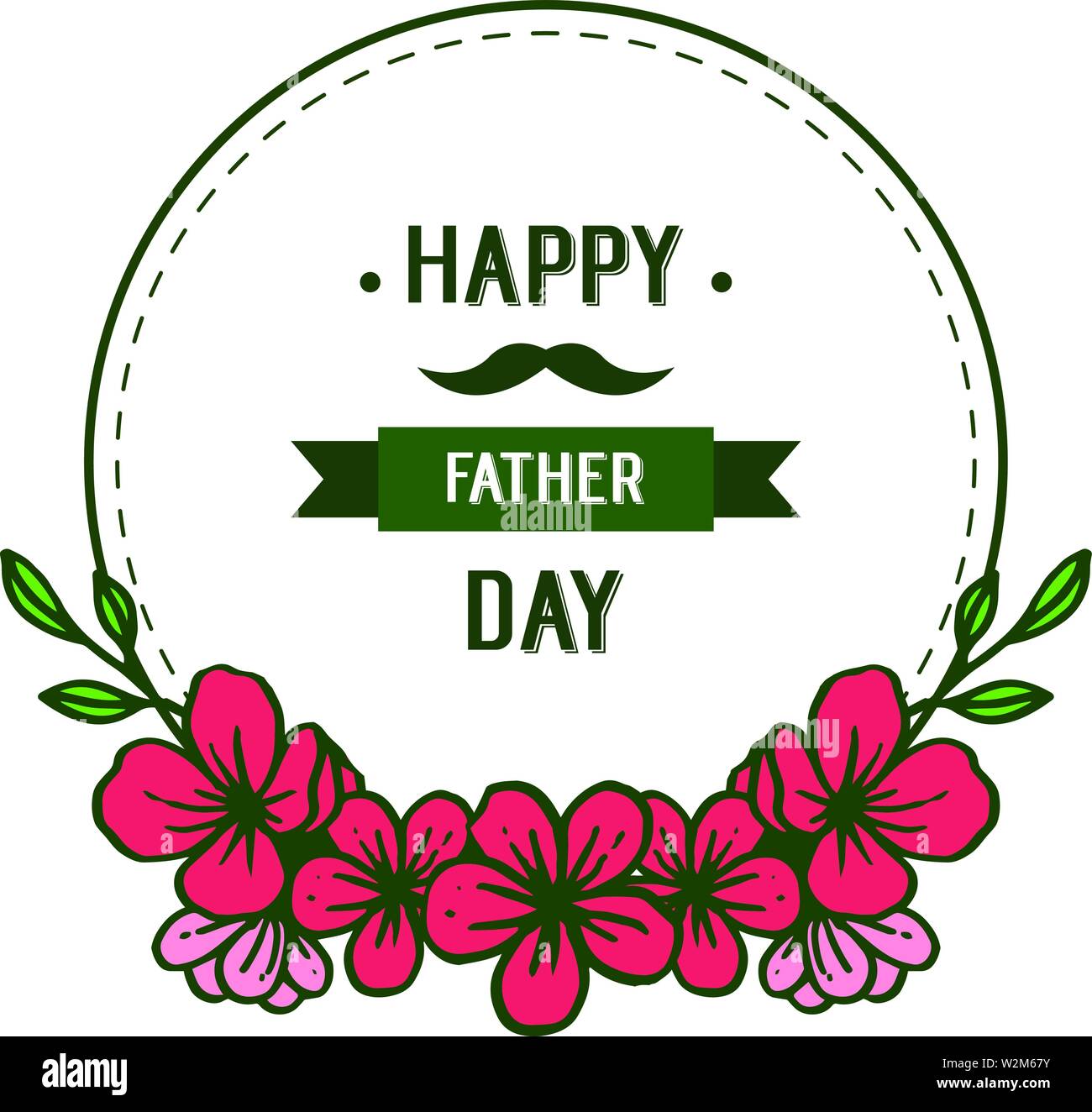 Vector illustration lettering happy father day with elegant leaf flower ...