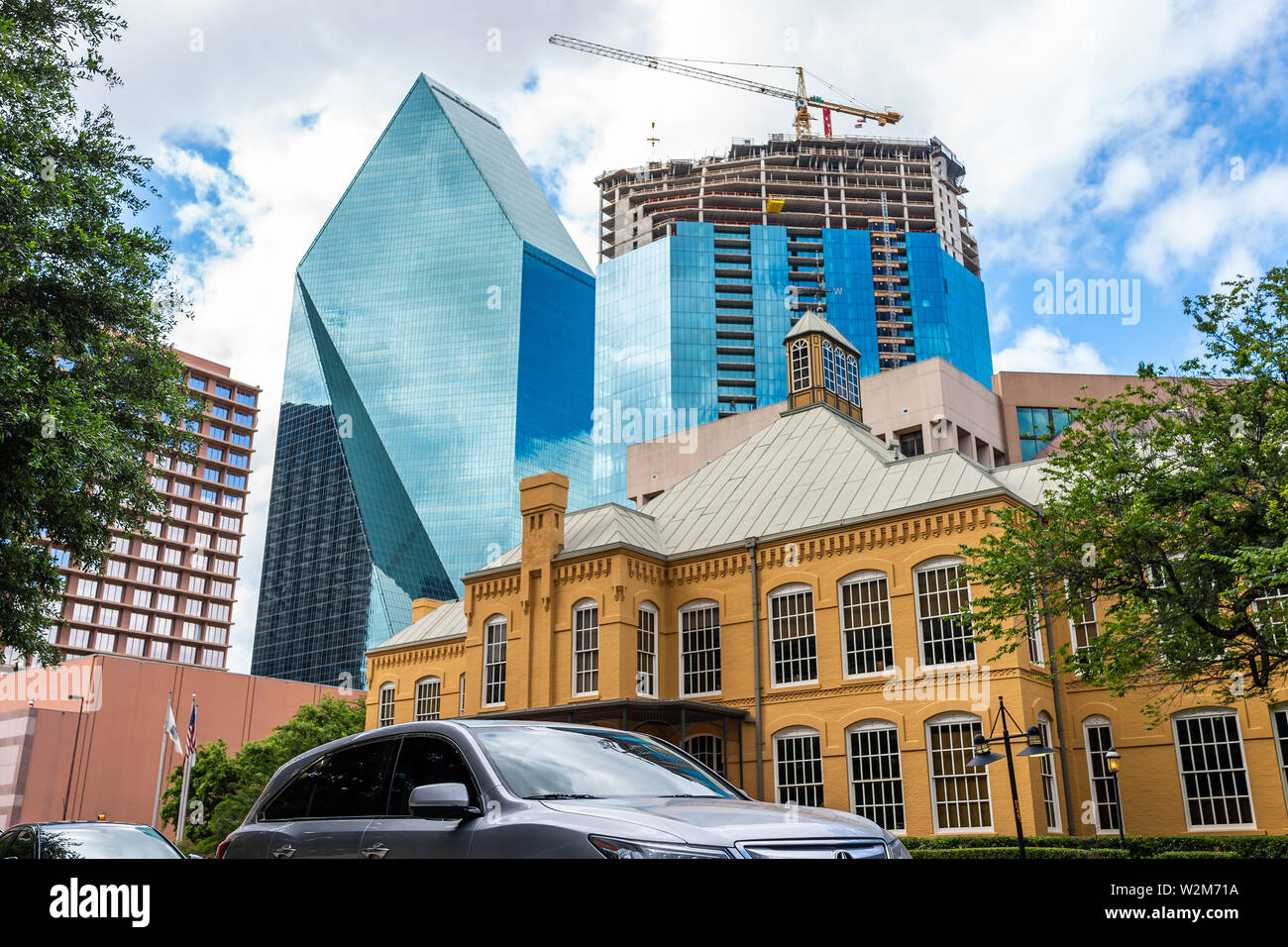 Dallas, USA - June 7, 2019: Downtown cityscape skyline looking up low ...