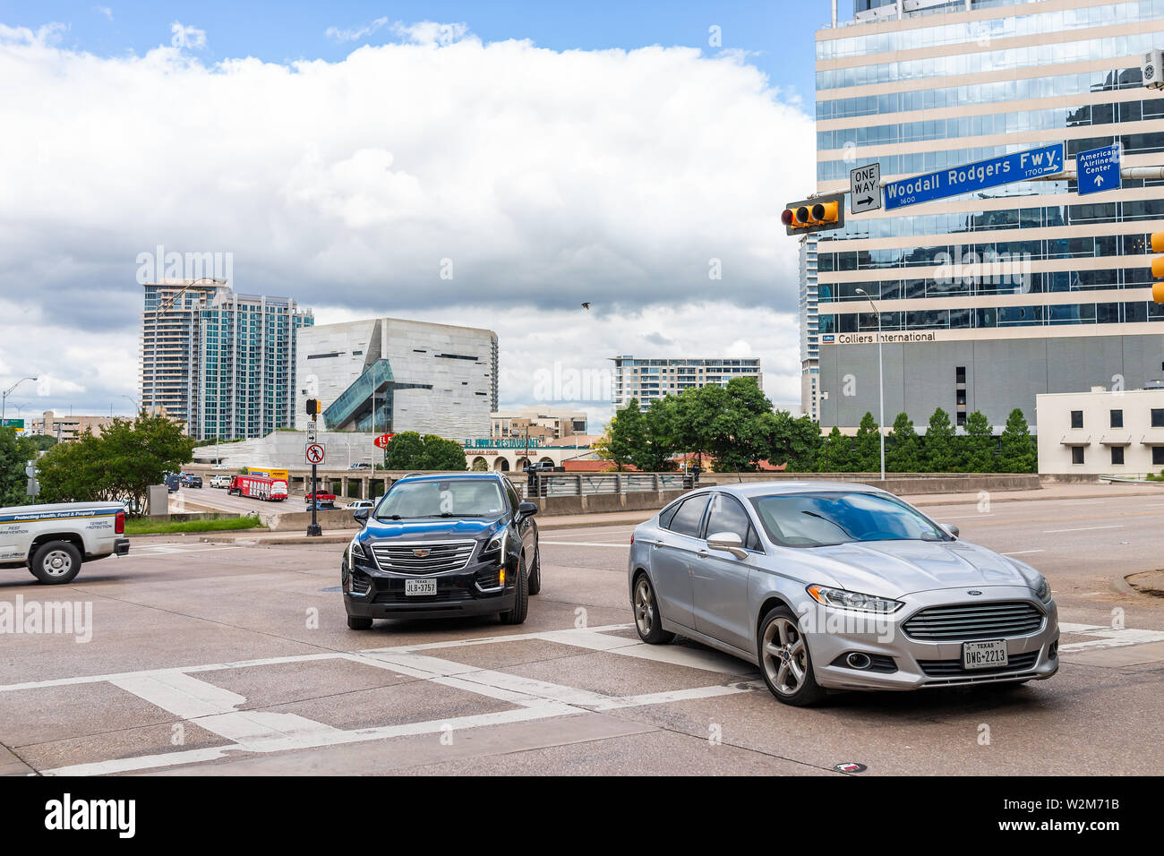 Dallas, USA - June 7, 2019: Downtown highway in city in summer with ...