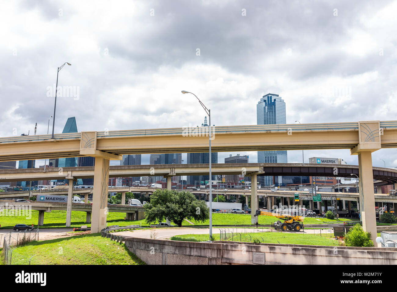 Dallas, USA - June 7, 2019: Downtown elevated highway in city in summer ...