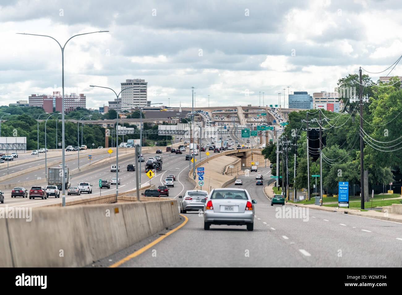 Dallas, USA - June 7, 2019: Downtown highway in city in summer with ...