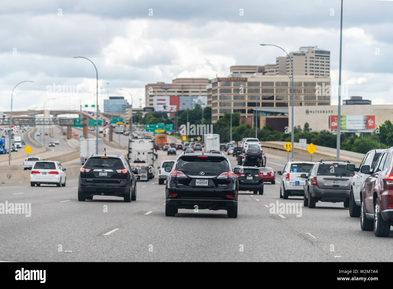 Dallas, USA - June 7, 2019: Downtown highway in city in summer with ...