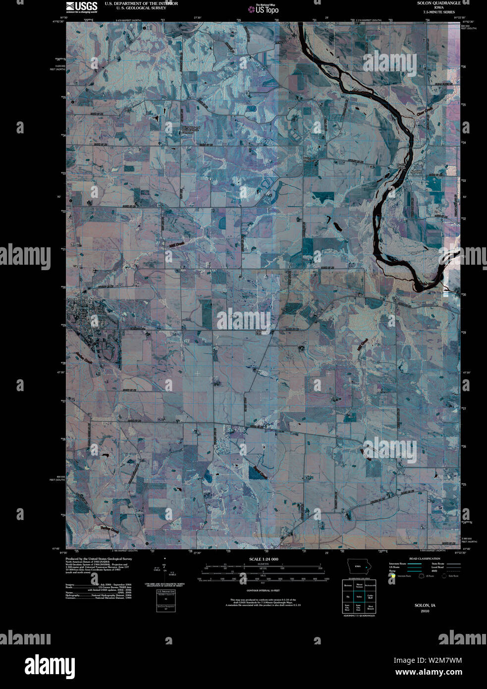 USGS TOPO Map Iowa IA Solon 20100422 TM Inverted Restoration Stock ...