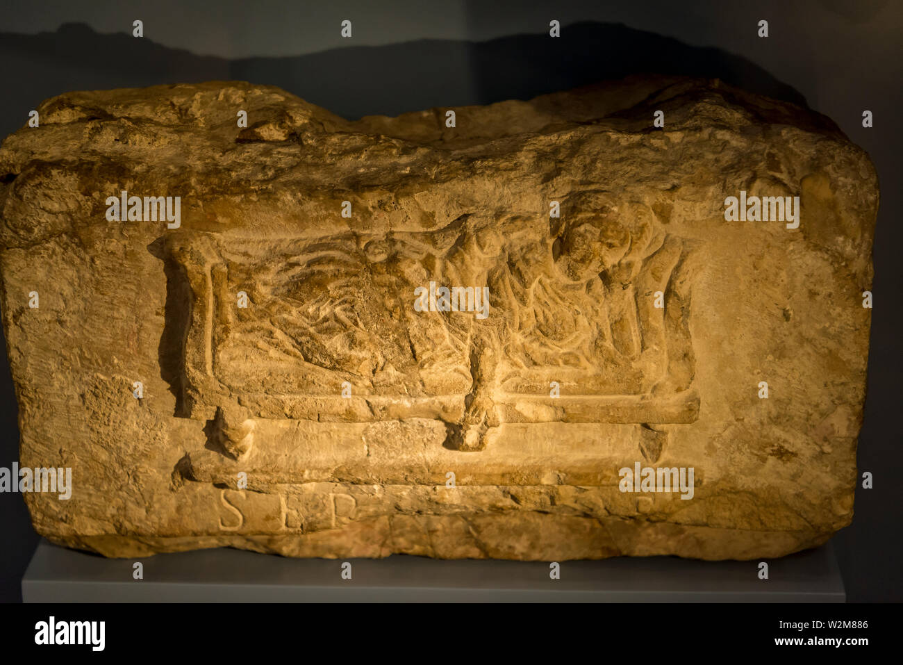 Roman Funerary relief with inscription, Interior of the Museum of Fine ...