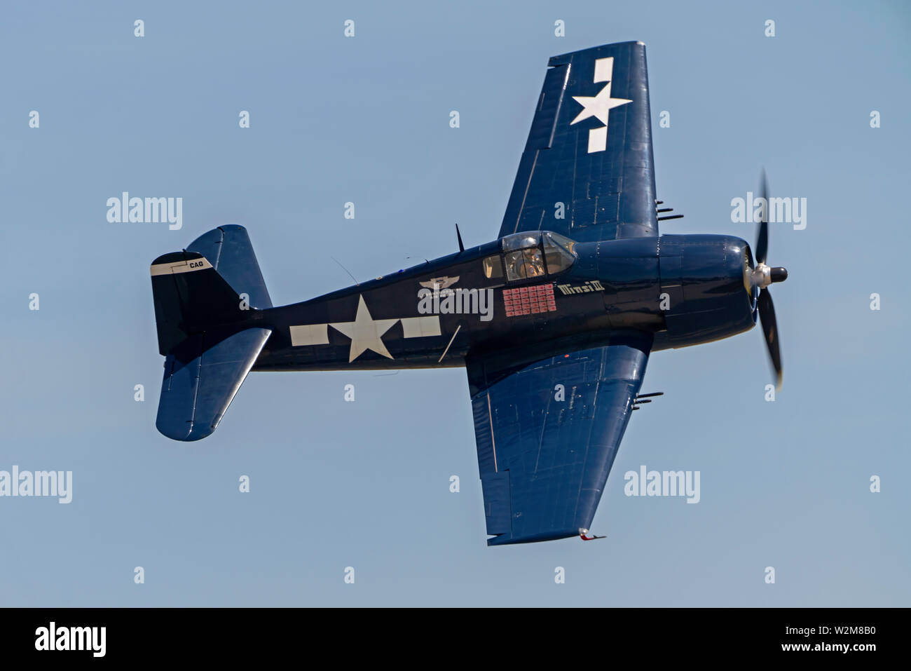 Airplane Grumman F6F Hellcat WWII fighter flying at a California Air ...
