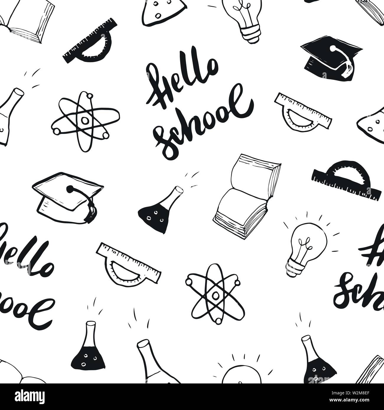 School seamless pattern Hand Drawn Doodles, Vector Illustration Stock ...