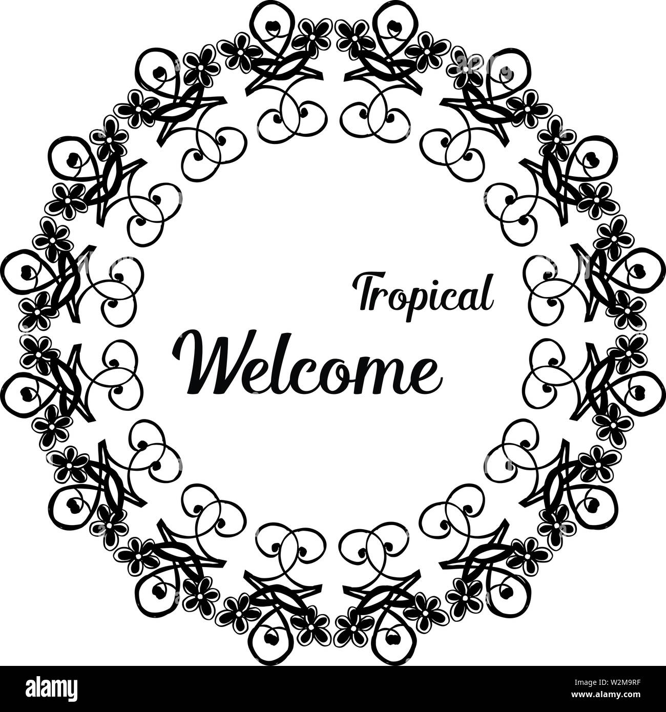Various shape of card, writing welcome tropical with design flower ...
