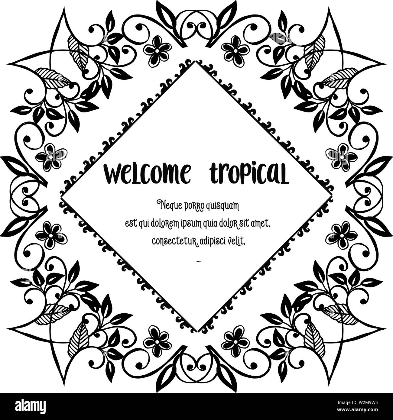 Various shape of card, writing welcome tropical with design flower ...