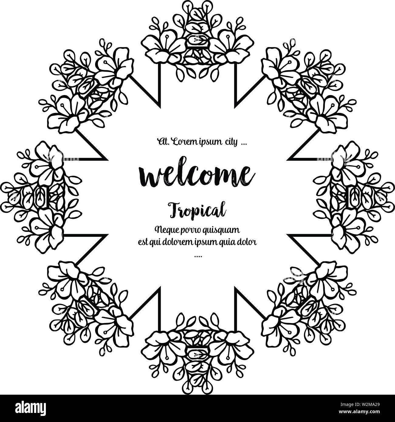Card summer with lettering welcome tropical, decor flower. Vector ...