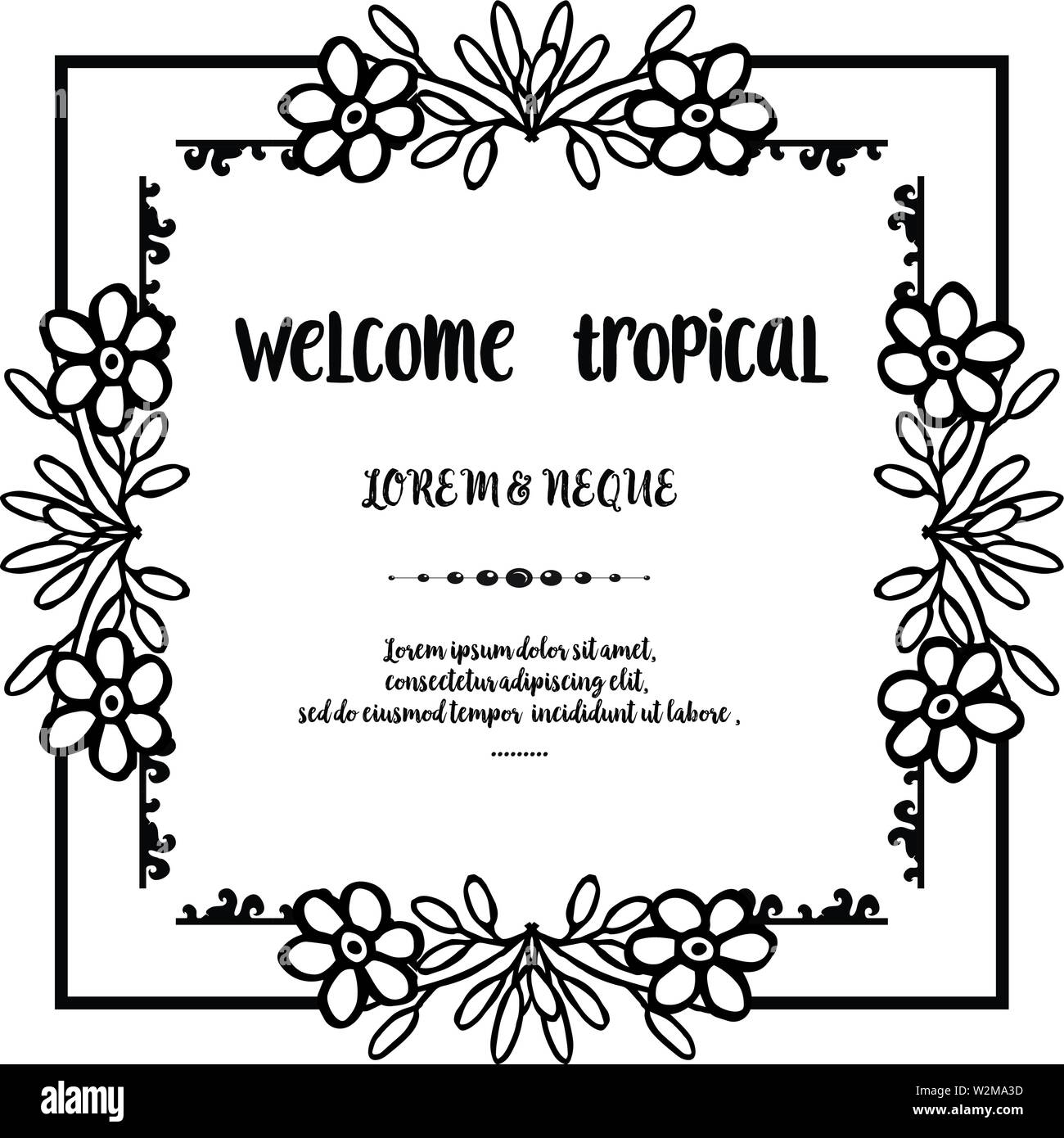 Card summer with lettering welcome tropical, decor flower. Vector ...